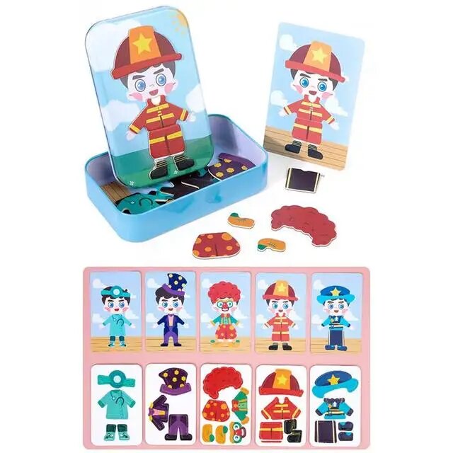 Магнитная 3D головоломка, детское платье, выражение, путешествия, жестяная коробка, игра-головоломка, игрушки для раннего образования, воображение, подарки для девочек