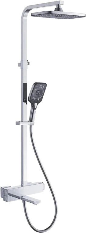 Душевая стойка Rose R1096 со смесителем, термостатическим, хром, глянцевая, душевая система с тропическим душем, с изливом, с лейкой, латунная