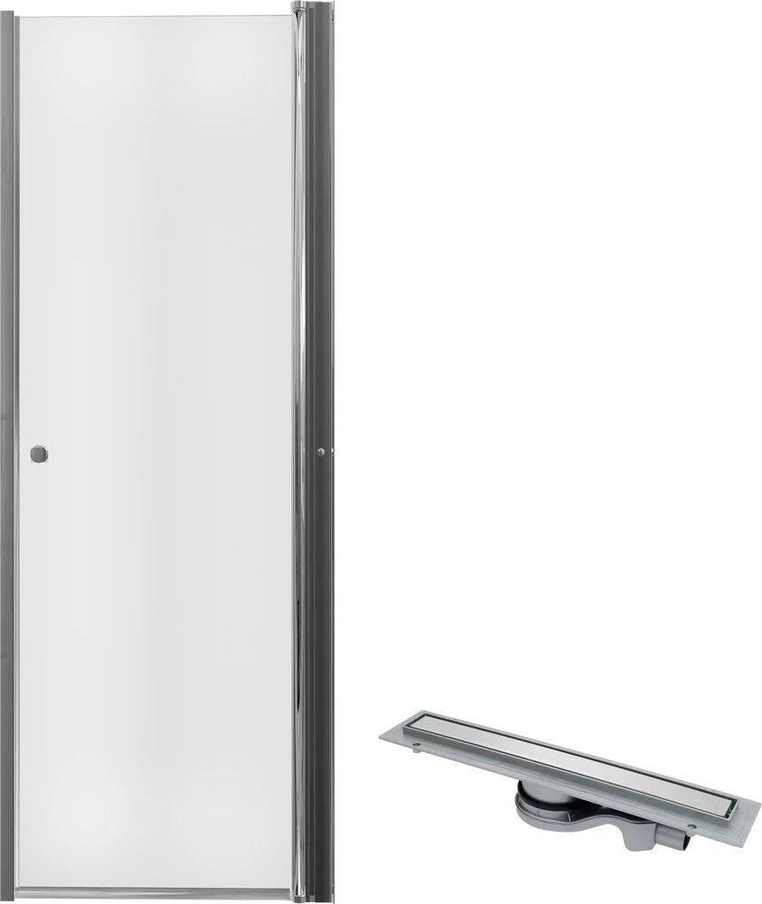 Комплект Душевая дверь в нишу DIWO Анапа 70х185, профиль хром глянец / Лоток CK DRAIN 1105-00155 55 см, с мокрым затвором, щелевой, из нержавеющей стали, с решеткой