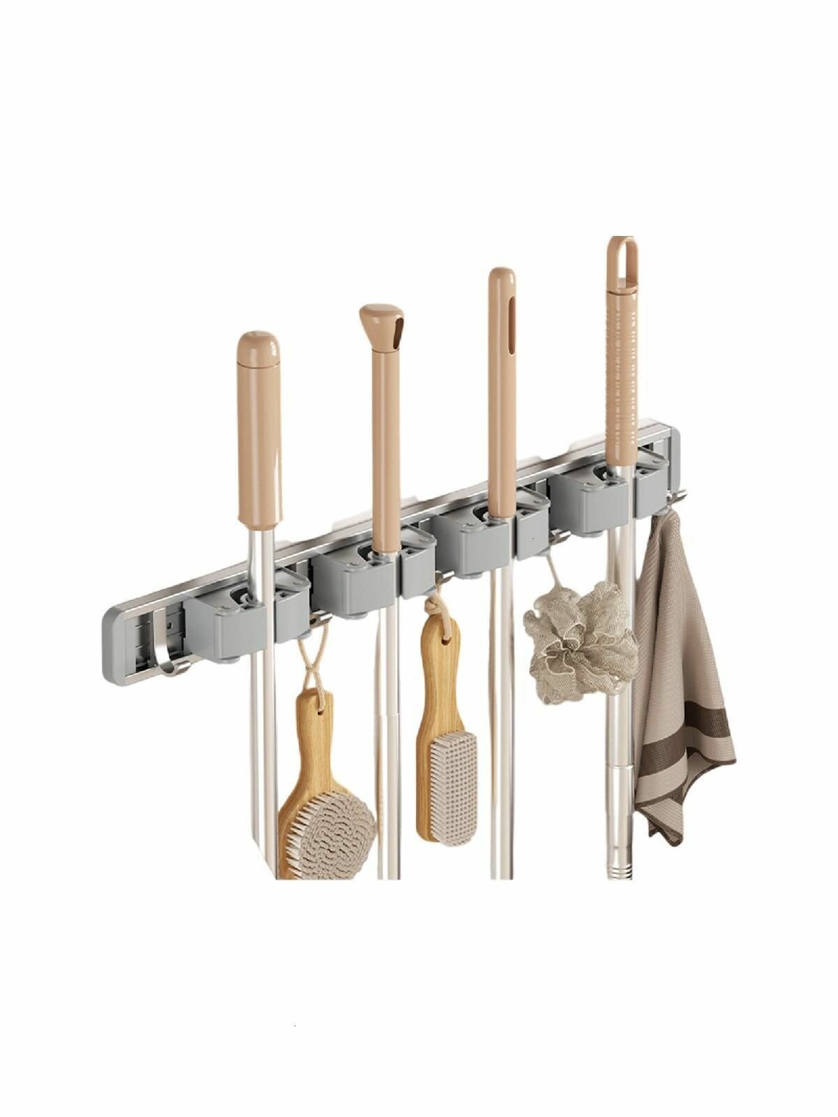 Стеллаж для ванной, Стойка для хранения швабр с пряжкой в ванной комнате без перфорации-большая-серебристая