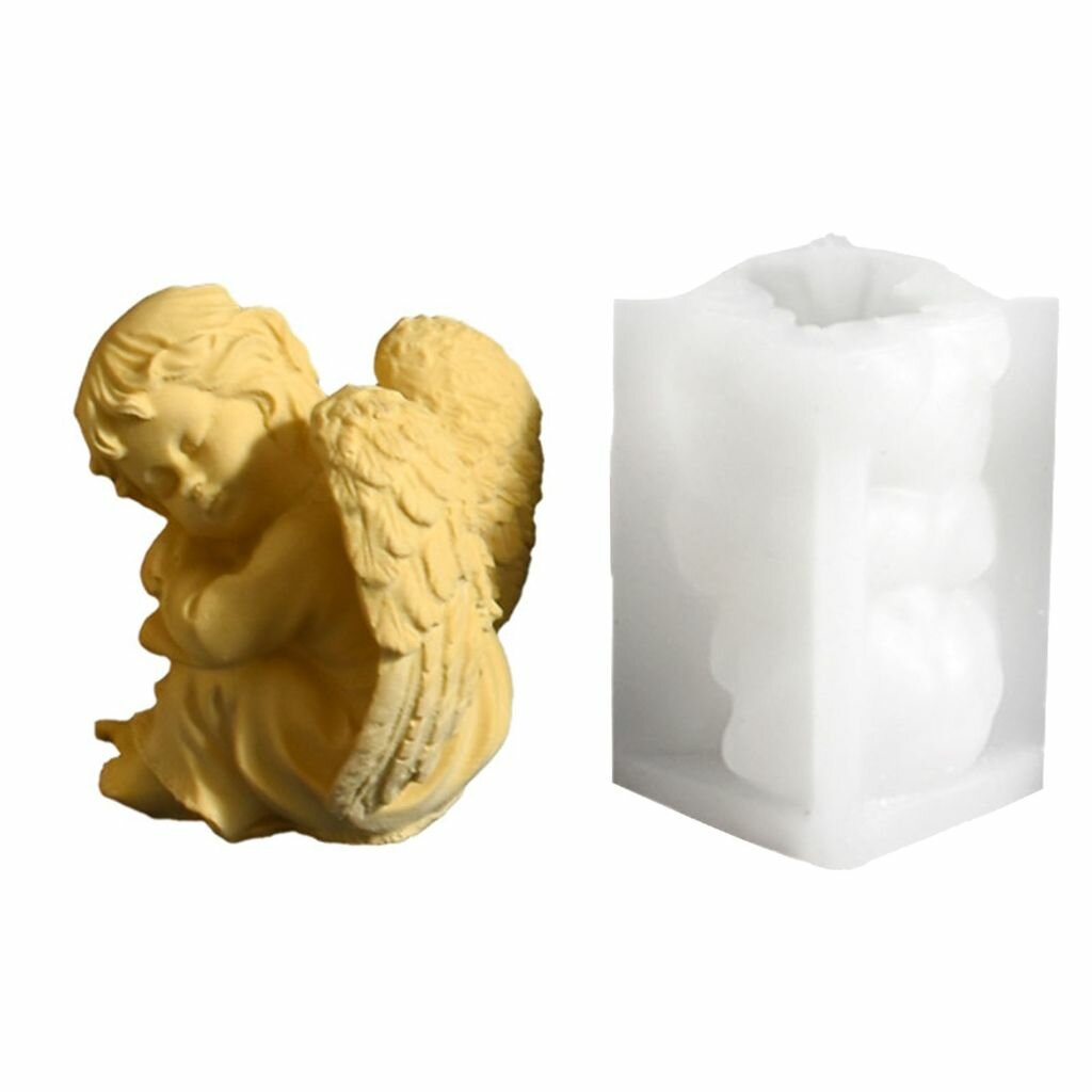 Форма для свечи, (один) маленький ангел, держащий голову и крылья, силиконовая форма для ангельского гипса-ангел на левом колене