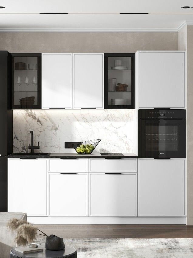 Кухонный гарнитур 2,2м (490) Николь холст белый, белый со столешницей, МИФ