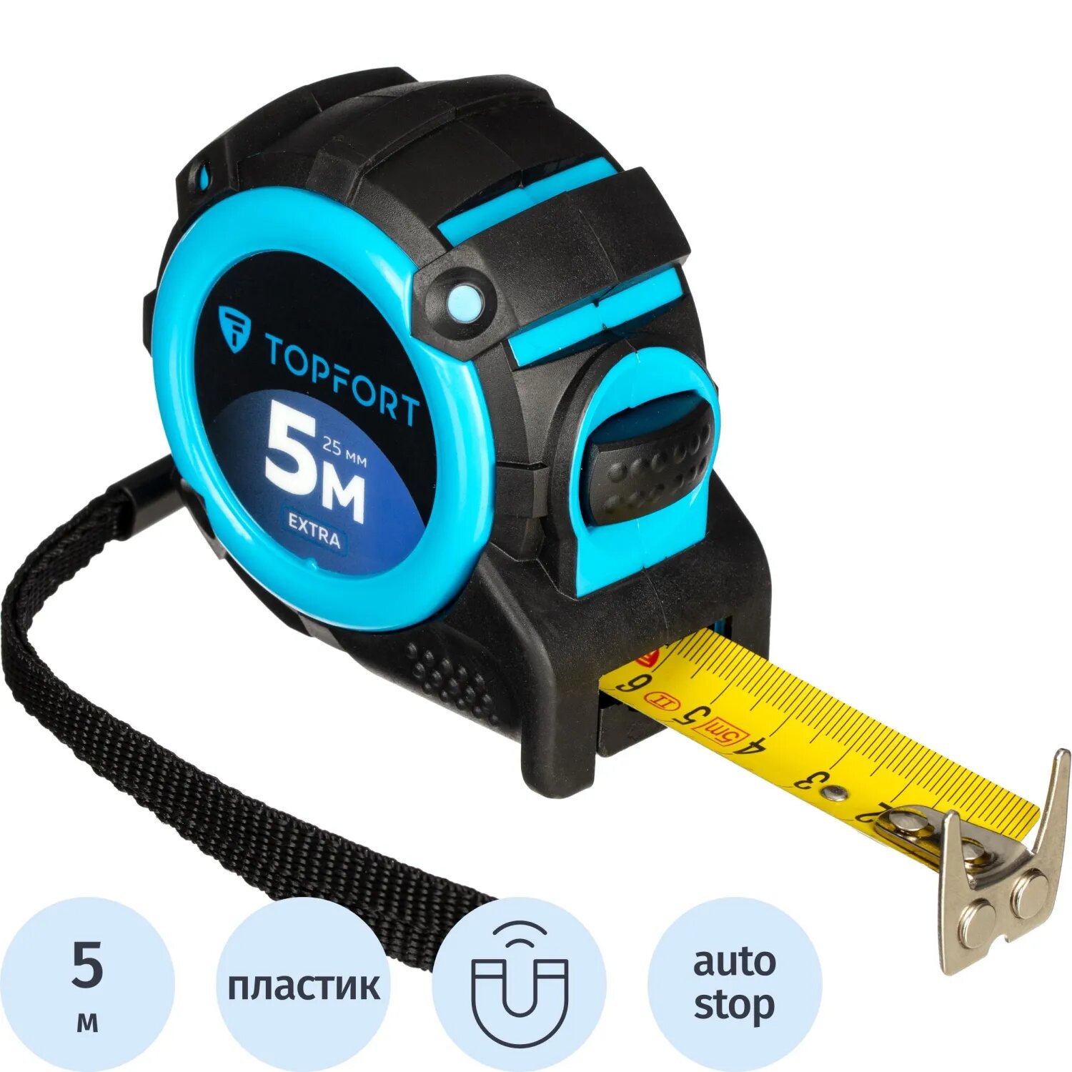 Рулетка 5мх25 мм с автостопом, TOPFORT Extra