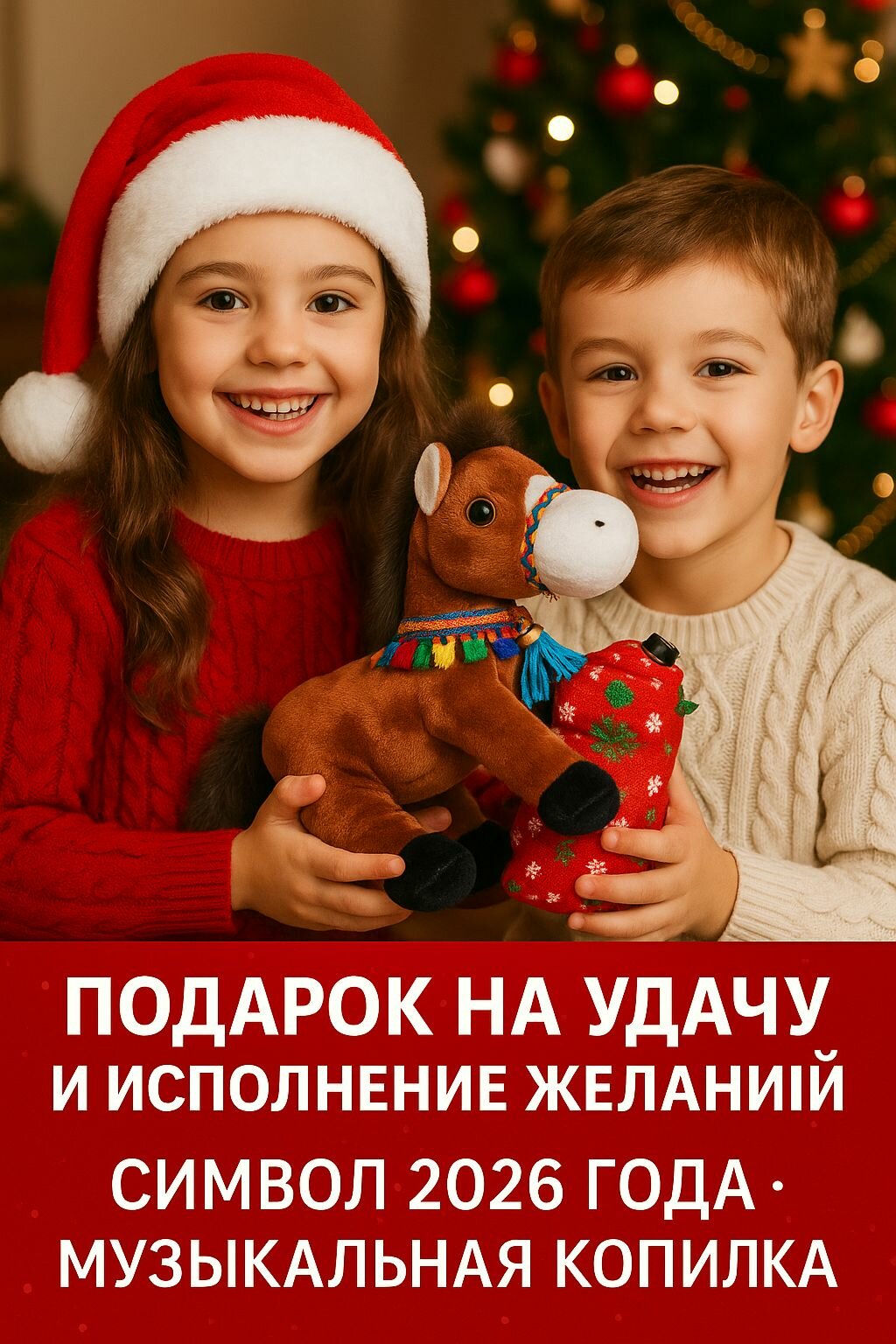 Лошадка 2026 копилка музыкальная, мягкая, реагирует на монетку