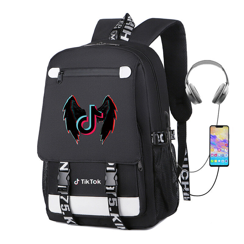 Повседневный рюкзак Tik Tok с креативным узором Tik Tok, уличная дорожная сумка, школьная сумка, сумка для зарядки через USB
