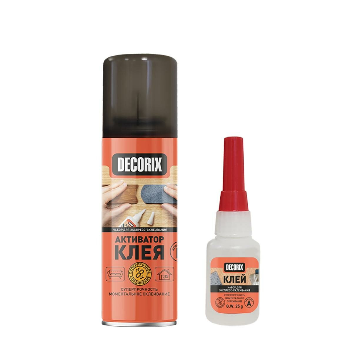 Клей DECORIX двухкомпонентный, для экспресс-склеивания, активатор 140 мл+25 г