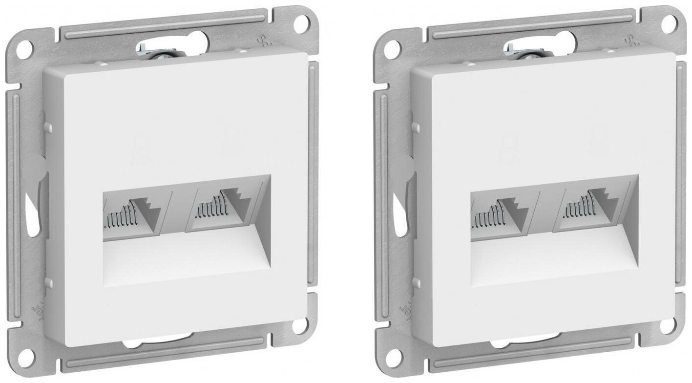 Механизм компьютерной розетки Systeme Electric AtlasDesign 2 RJ45 категория 5е белый (комплект из 2 шт)