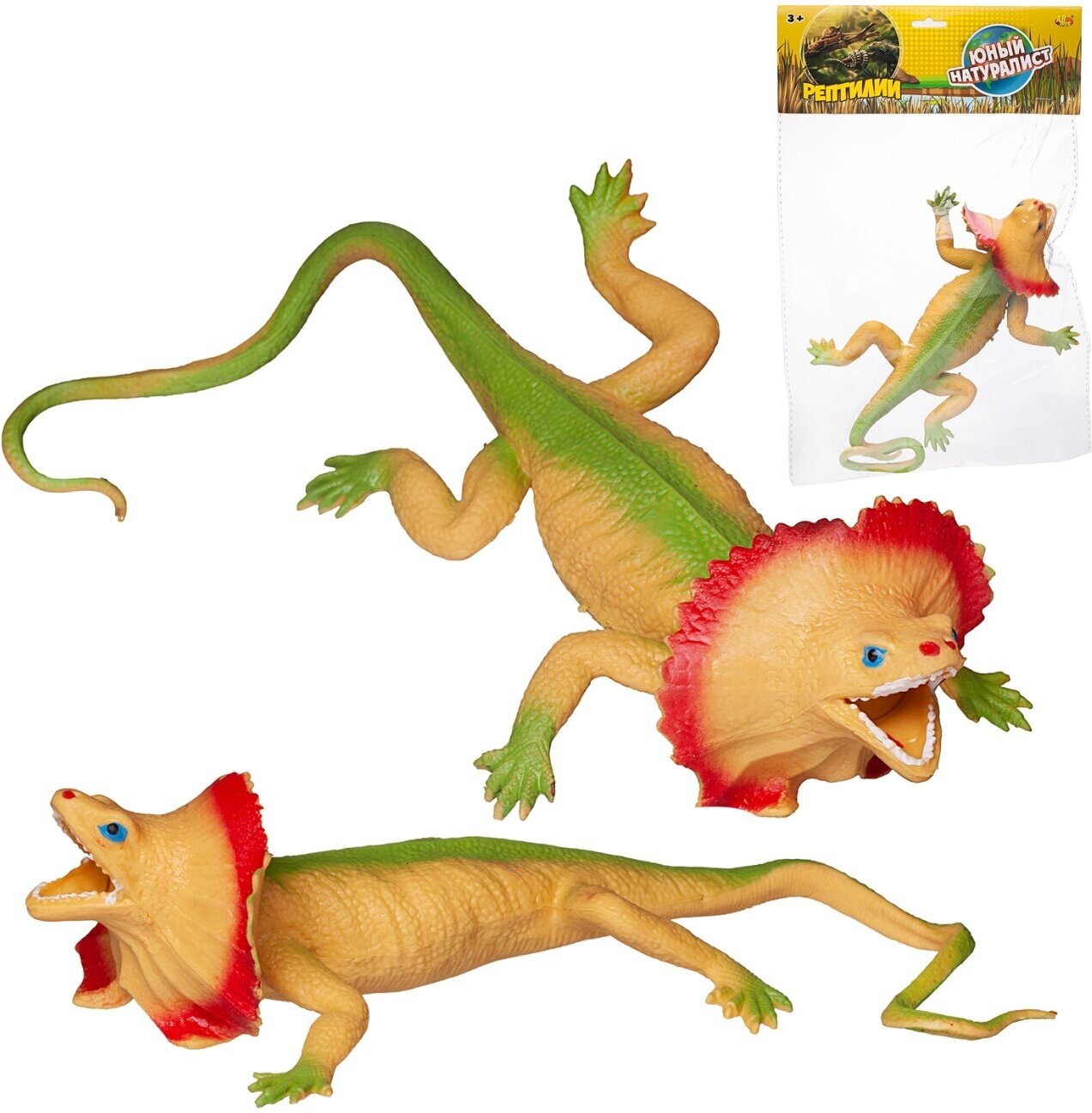 Фигурка Abtoys Ящерица (зелено-песочная с ярким воротником резина термопласт. PT-01721