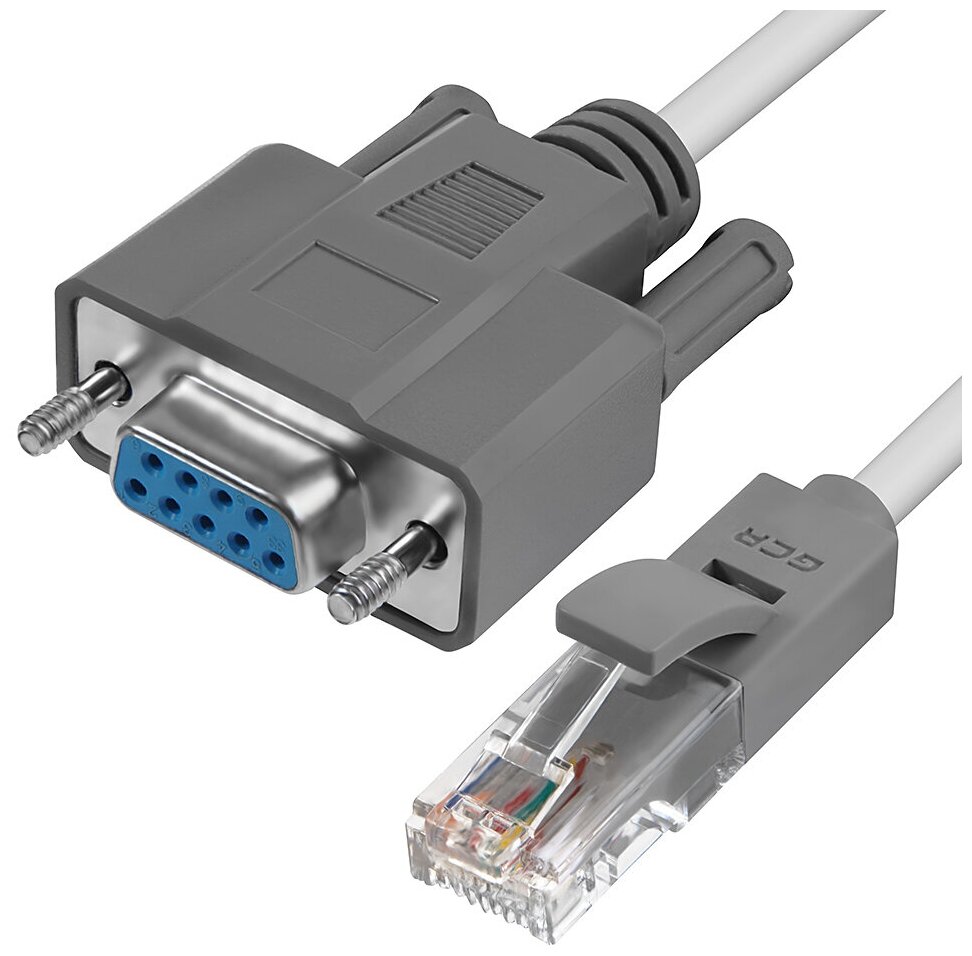 GCR Адаптер переходник 1м серый DB9 RS 232 RJ45 9F 8P8C 30AWG 1метр