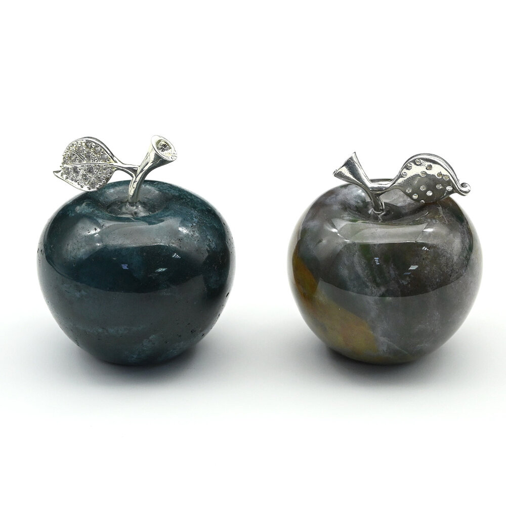 Яблочко из агата мохового, листик серебристый 35*40мм .