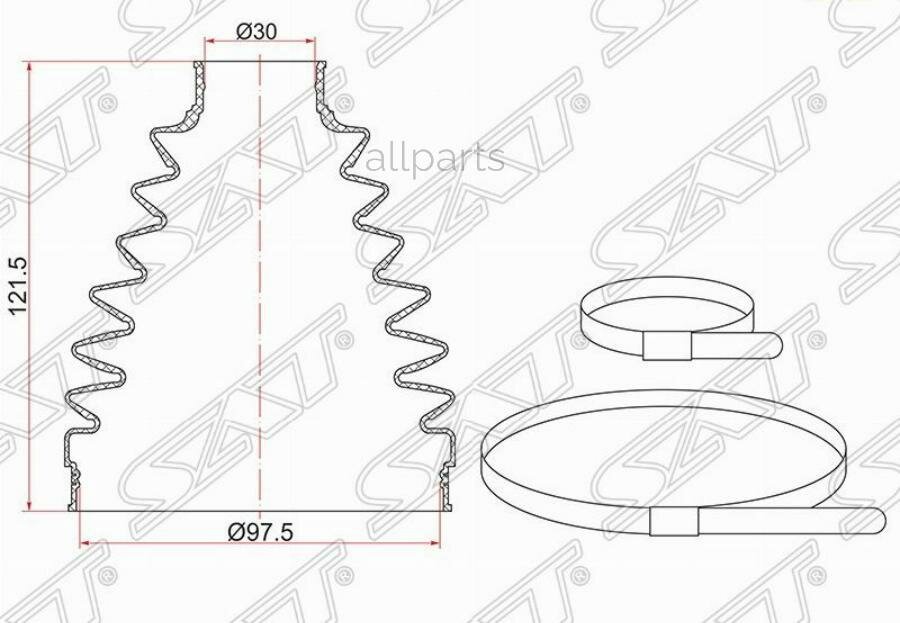 SAT BKFD-012 Пыльник шруса наружный FR NISSAN X-TRAIL T31 M9R/MURANO Z51 08-15 YD25 (2 хомута. термопластик)