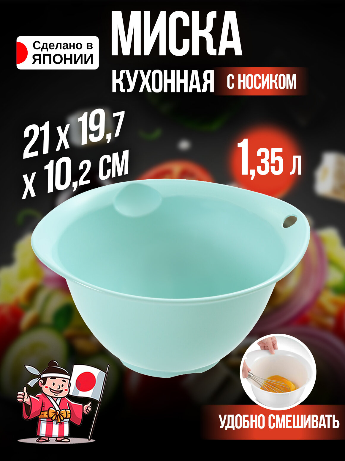 Миска для кухни и миксера, блендера 1,35 л 21х19,7х10,2 см Richell
