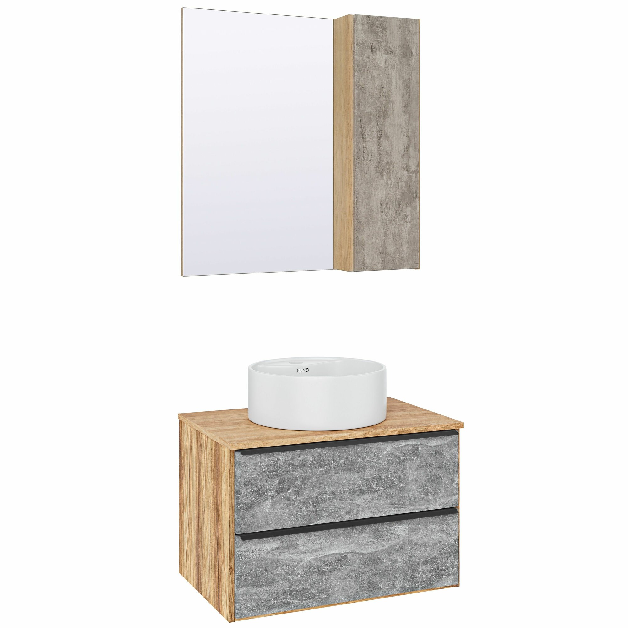Мебель для ванной Мальта 70, серый дуб (тумба подвесная с раковиной Соло, зеркало-шкаф)