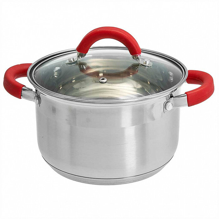 Кастрюля WEBBER BE-342/2, из нержавеющей стали со стеклянной крышкой, 4 л, 20 см.