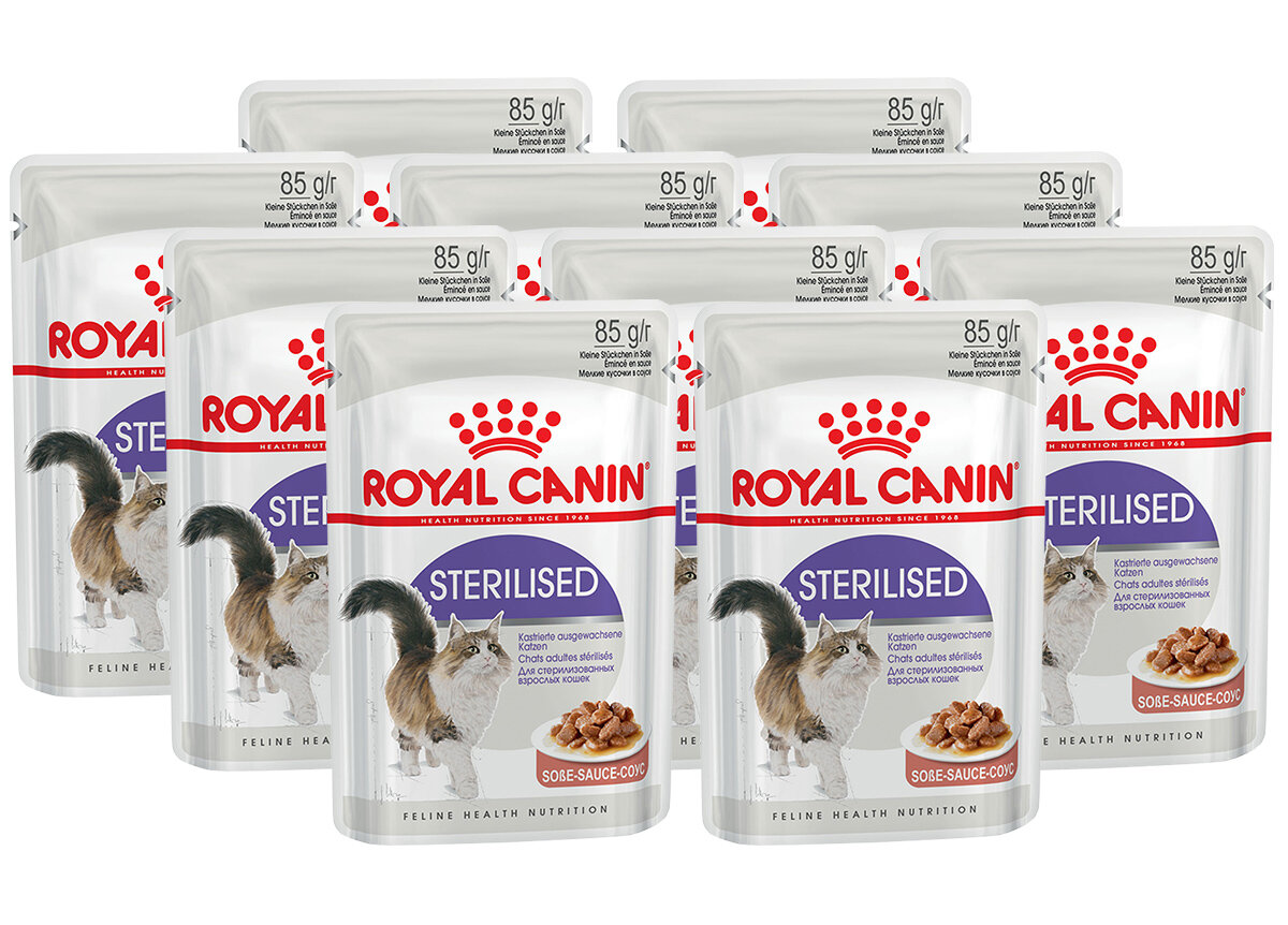 Корм влажный Royal Canin Sterilised для взрослых кастрированных котов и стерилизованных кошек в соусе пауч, 85 г х 10 шт