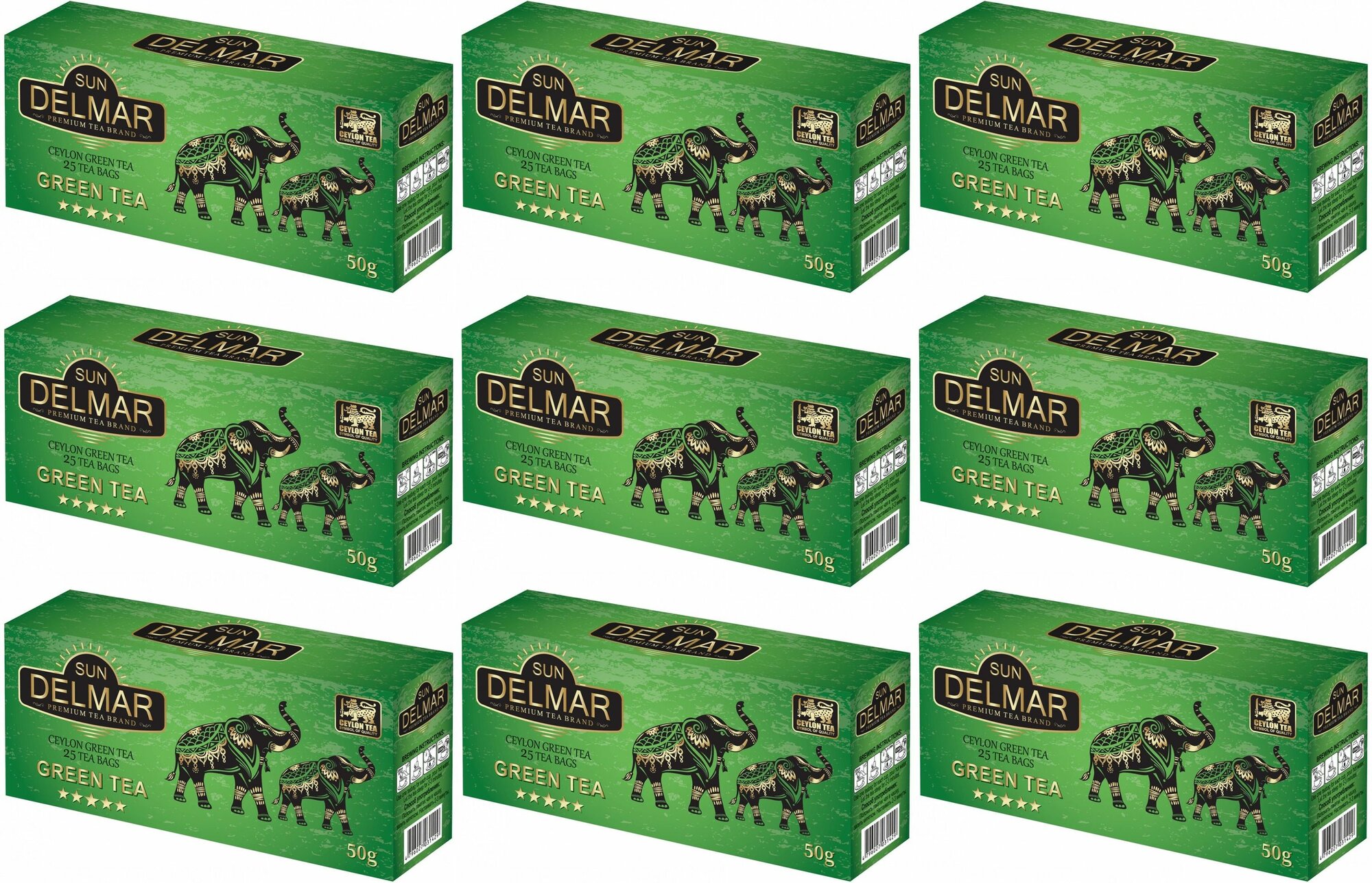 Sun Delmar Чай зеленый Green Tea, 25 пакетиков, 50 г, 9 уп