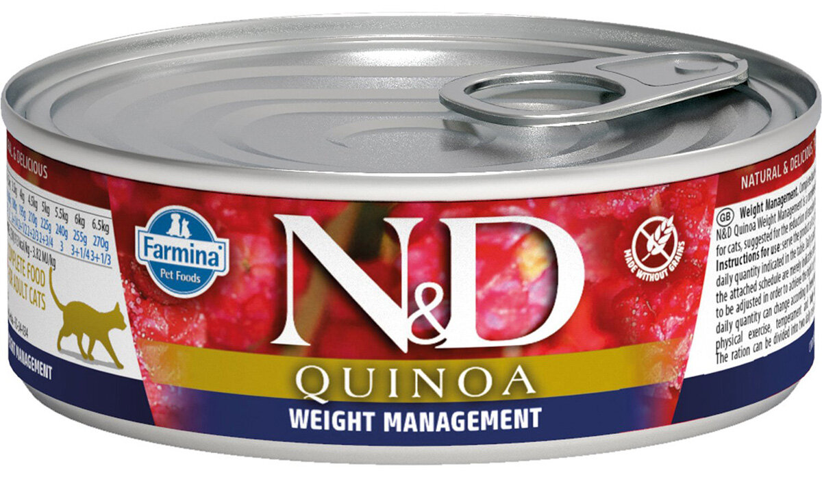 FARMINA CAT N&D QUINOA WEIGHT MANAGEMENT беззерновые диетические для взрослых кошек с ягненком и киноа (80 гр х 12 шт)