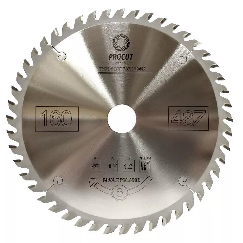 Пильный диск по дереву, фанере продольный/поперечный рез 160x20x1.7/1.2 Z=48 ATB PROCUT 797.1602048A