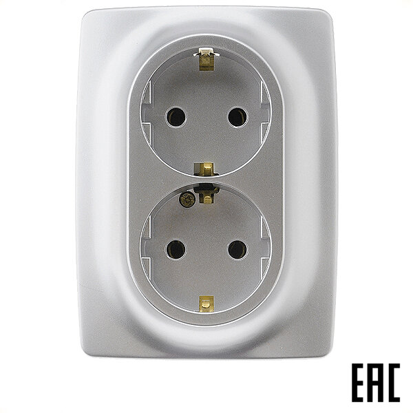 Розетка Эра12 12-2106-03 Б0031230 евро двойная безвинтовой зажимы скрытой проводки алюминий (Эра) (2 шт. в комплекте)