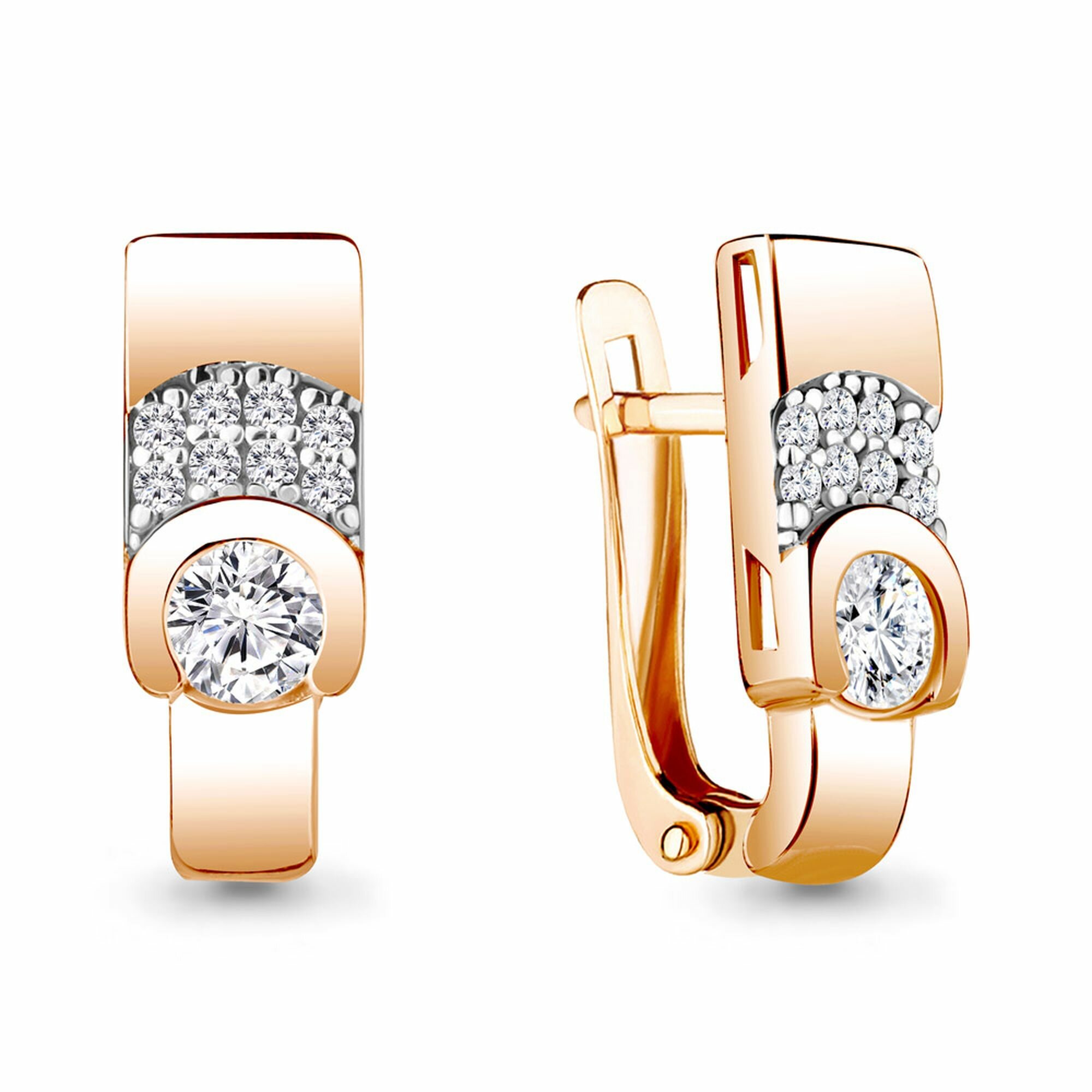 Серьги, серебро, 925 проба, золочение, кристаллы Swarovski, фианит