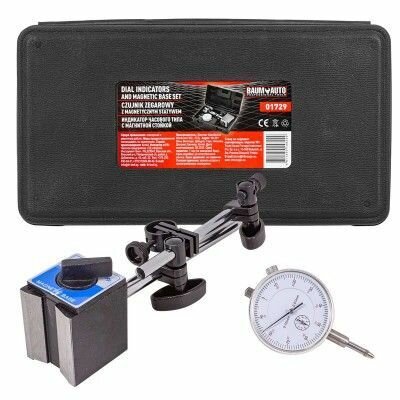 Индикатор часового типа с магнитной стойкой (0-10мм, погрешность-0,01мм), в пласт. кейсе