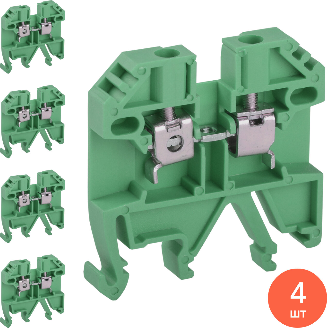 Клемма для проводов IEK / ИЭК КВИ-2.5мм2 винтовая, корпус огнестойкий полиамид, зеленый, 40.6х6.2мм, 1шт. / зажим (комплект из 4 шт)