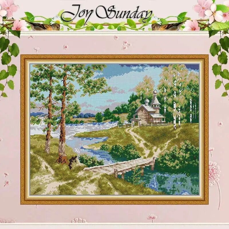 Набор для вышивки крестиком "Церковь у реки" Joy Sunday 11CT picture printed