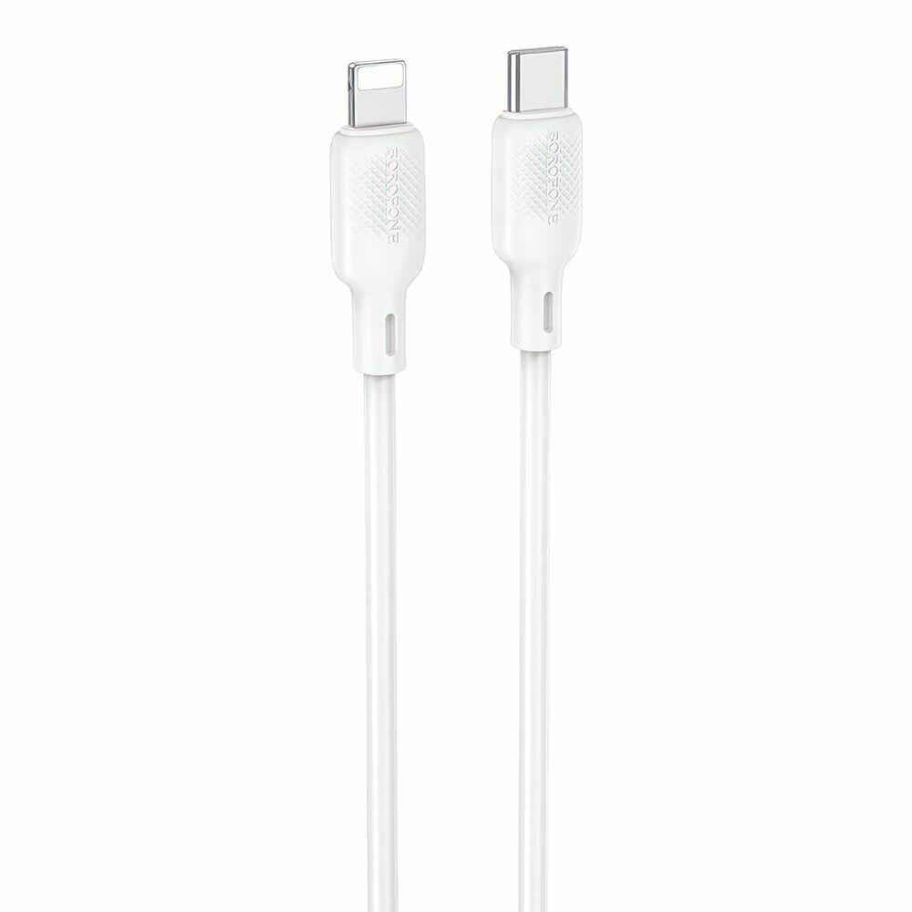 USB-C кабель Borofone BX113 Lenny Lightning 8-pin, 3А, PD27W, 1 метр, силикон, белый