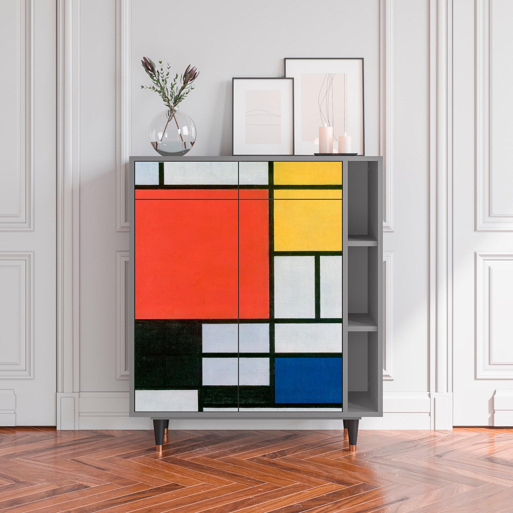 Комод - STORYZ - BS6 Composition with Blue, Размер - 94 x 110 x 41 см, Цвет корпуса - , Red and Yellow by Piet Modrian, Размер - 94 x 110 x 41 см, Цвет корпуса - , Серый