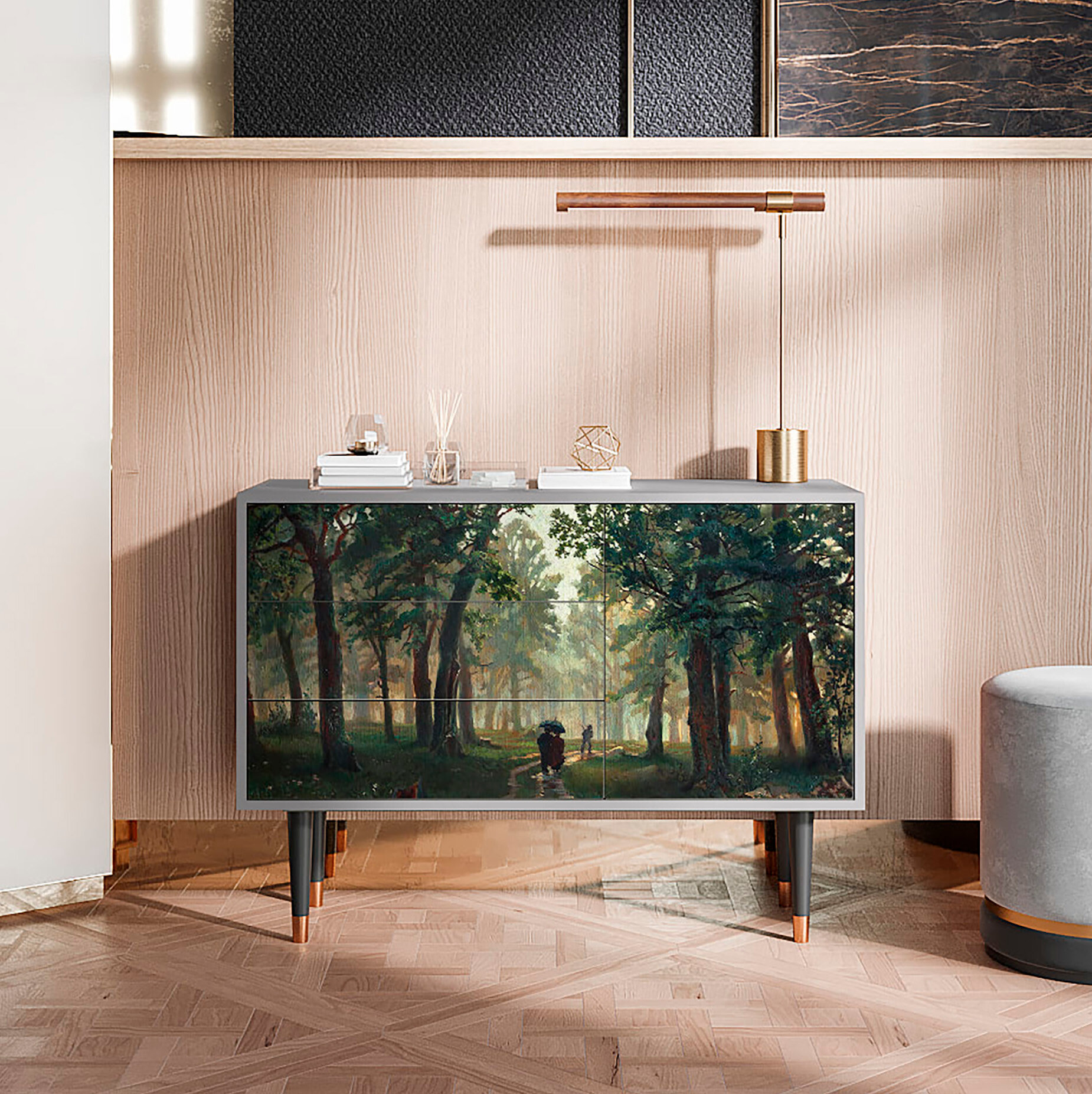 Комод - STORYZ - S3 Rain in the Oak Forest by Ivan Shishkin, Размер - 115 x 84 x 41 см, Цвет корпуса - , Серый