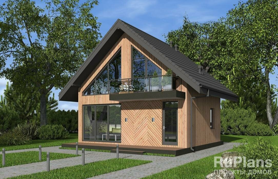 Одноэтажная баня с мансардой, террасой, зоной отдыха и двумя спальнями (55 м2, 8м x 8м) Rg6437