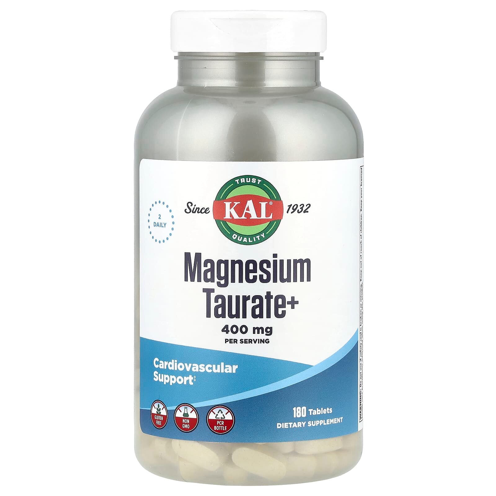 Таурат (тауринат) магния KAL Magnesium taurate, 200 мг, 180 таблеток, для поддержка нормальной работы сердца