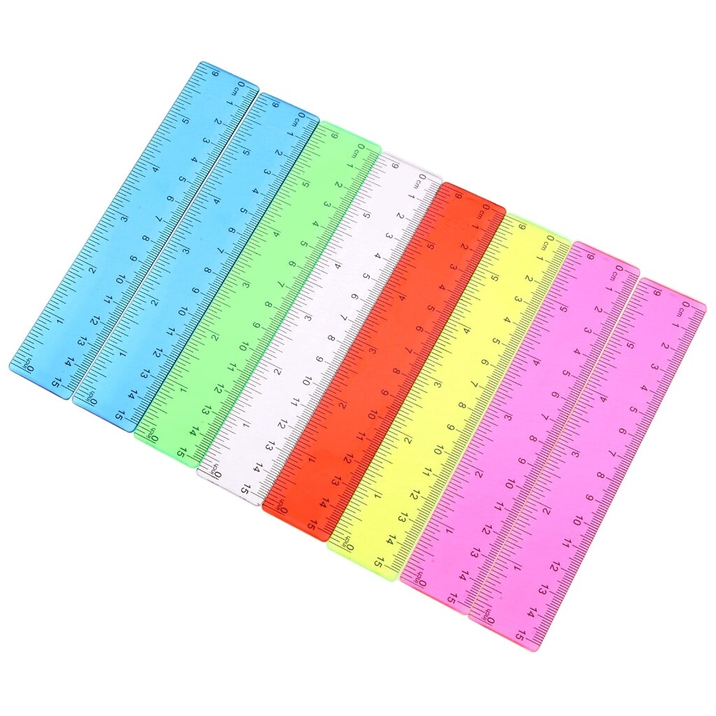 8 упаковывать красочные прозрачные линейки пластиковых правителей, метрические объемные правители с дюймами и сантиметрами, дети для школы
