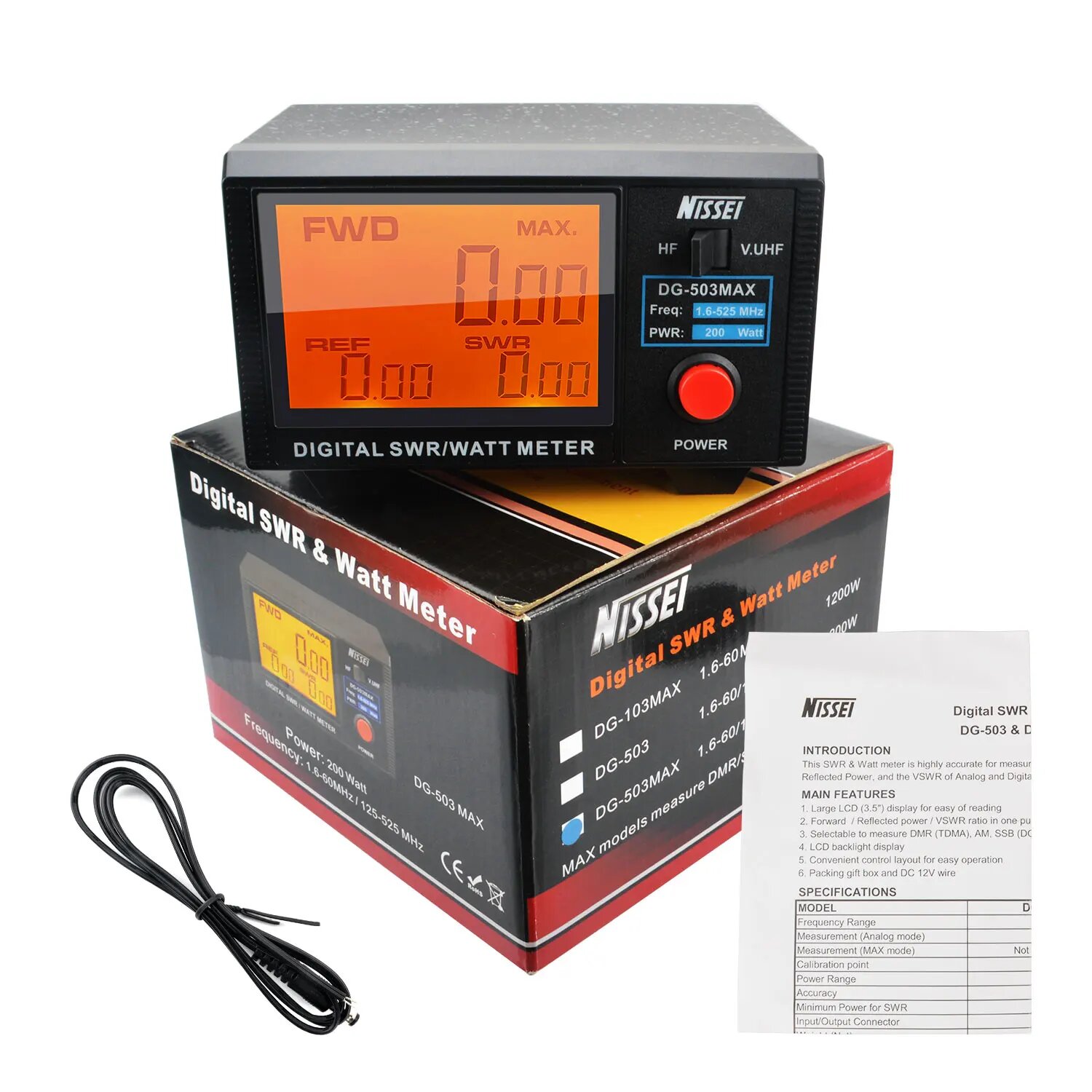 NISSEI DG-503MAX DMR/SSB/AM HF 1,6-60 МГц и V. UHF125-525 МГц 200 Вт Walkie Talkie Цифровой КСВ Ваттметр DG-503 MAX