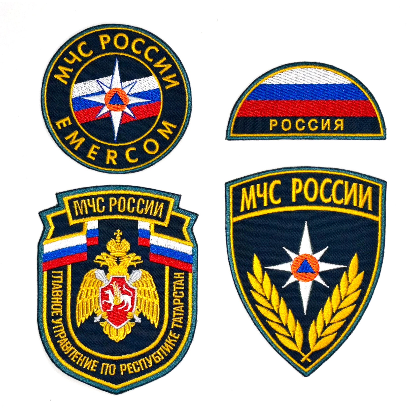 Шевроны МЧС России главное управление по Республике Татарстан нового образца вышитые без липучки, комплект из 4 штук