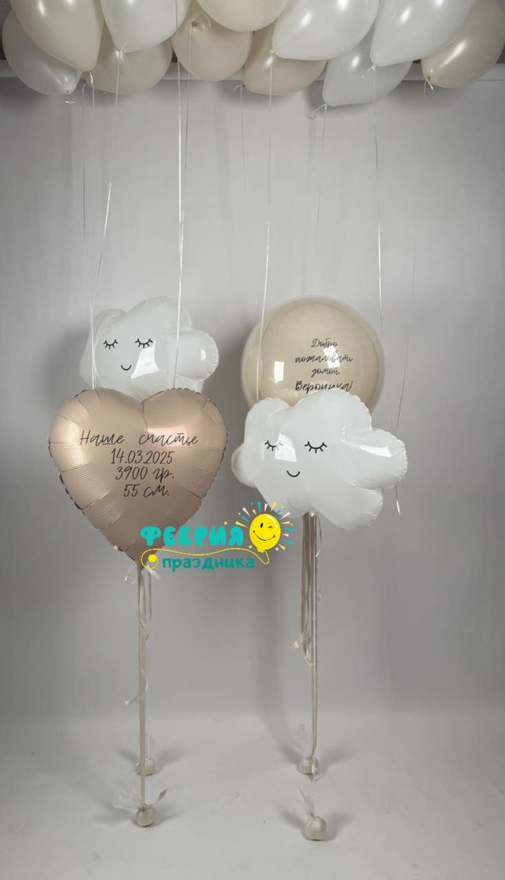 Гелиевые воздушные шары на выписку (уже надуты) (Надпись индивидуальна)