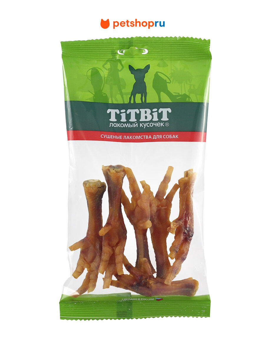 TiTBiT Вяленые лакомства для собак Лапки куриные, мягкая упаковка, 100г