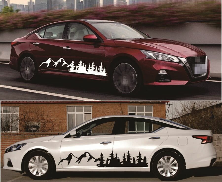 2 наклейки-декали с изображением леса и гор для кузова автомобиля, для кемпера, автодома, прицепа, грузовика