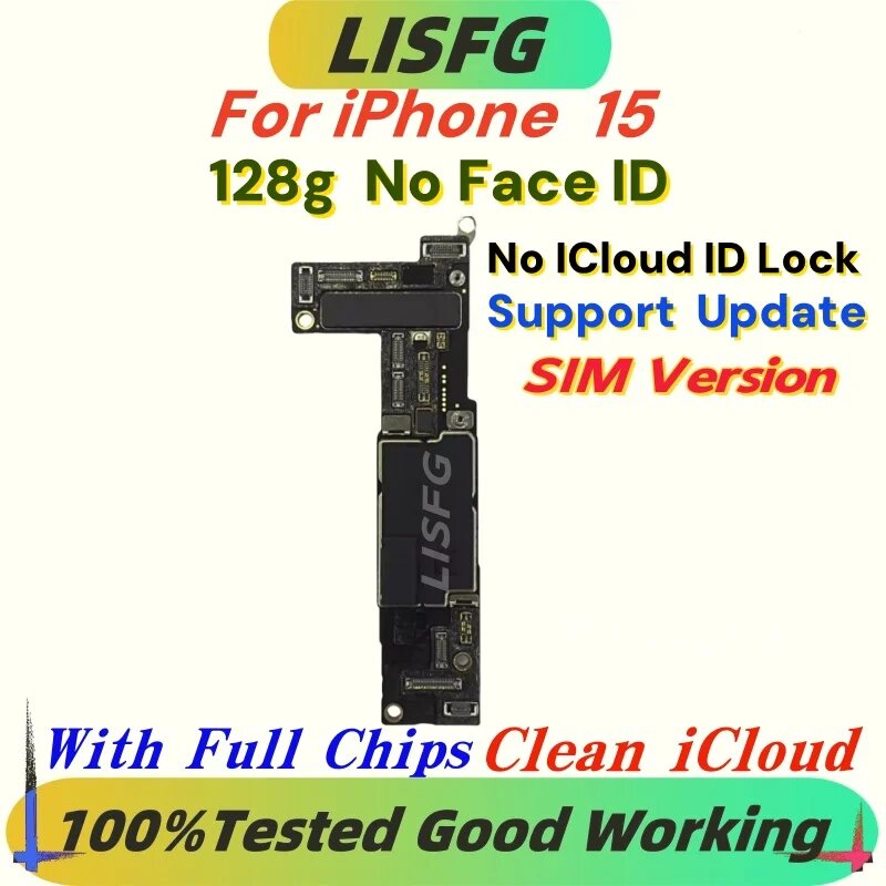 Для iPhone 15/15 Pro разблокированная материнская плата, полностью протестированная материнская плата с Face ID Clean iCloud OK, основная поддержка обновления ОС, материнская плата 15 128G NoFace SIM