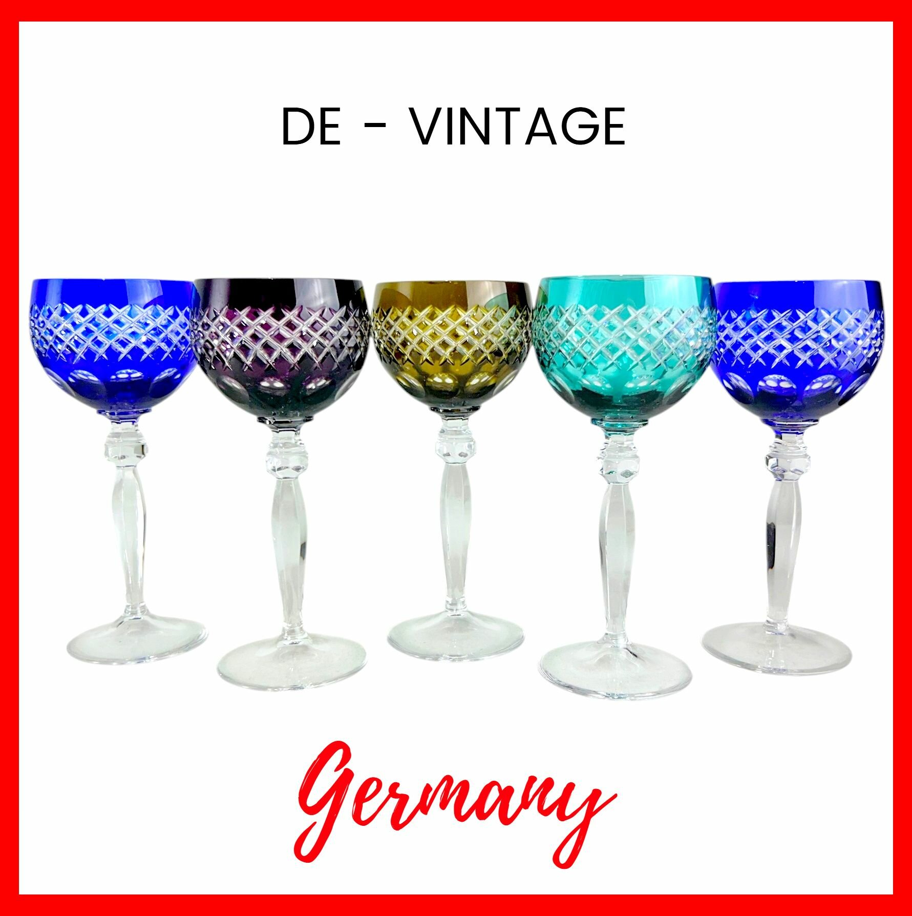 Бокалы винтажные, цветной хрусталь. Германия
