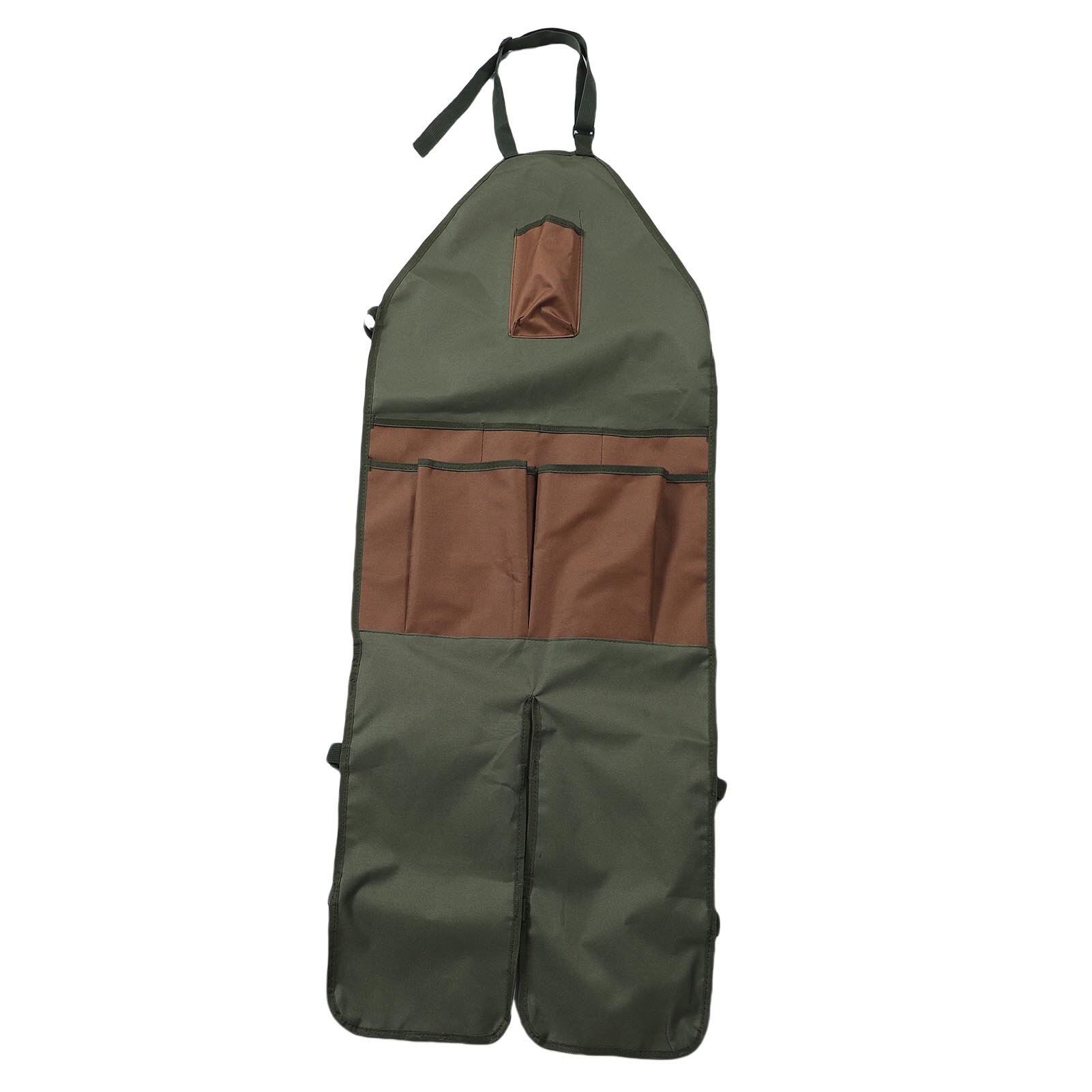 Садовый фартук из ткани Оксфорд 600D, водонепроницаемый, регулируемый по длине, для защиты ног, с множеством карманов для сбора веток, обрезки и работы на открытом воздухе, зелёный/коричневый.