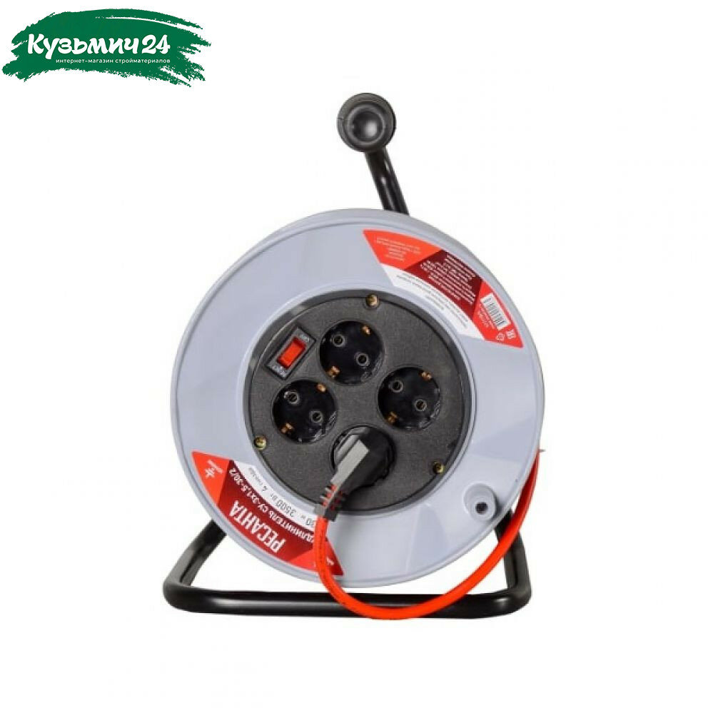 Удлинитель силовой Ресанта СУ-3х1,5-30/2 с выключателем, 4 розетки, 30 м, 3.5 кВт, на катушке, 1 шт.