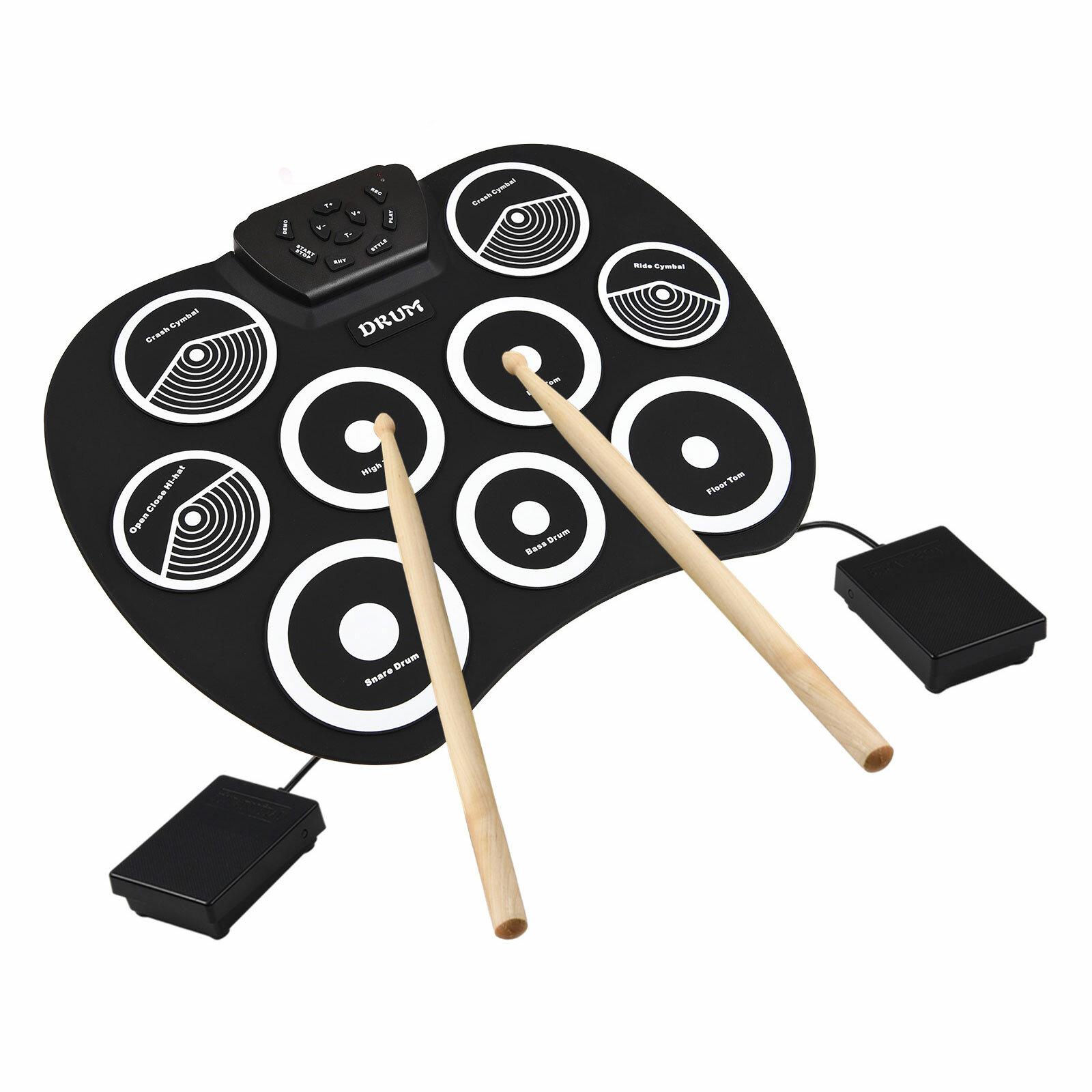 Электронная барабанная установка Hand Roll Drum Set 9 пэдсов MIDI интерфейс поддерживает игры DTX без динамика подарок для праздника дня рождения практика пэд барабанный комплект с палочками педалями, 7 типов барабанных групп, 10 демонстрационных песен,