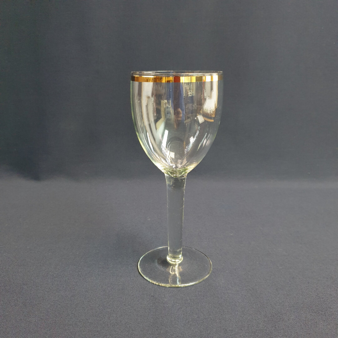 Бокал, цветное стекло позолота 220 мл, высота 18 см, винтаж СССР