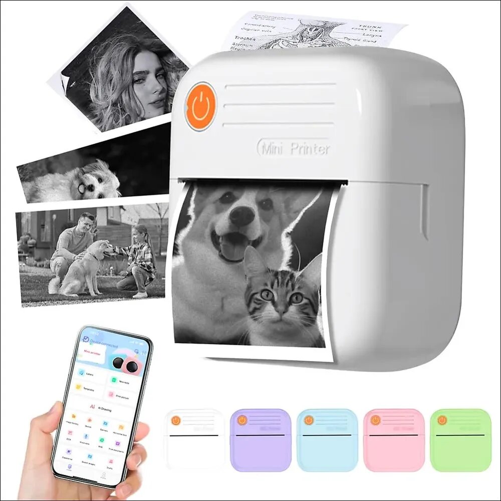 Мини-принтер термо, Монохромный, Портативный принтер для наклеек Bluetooth