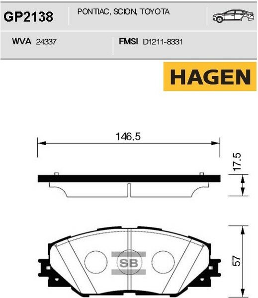 Колодки тормозные передние SANGSIN GP2138 Toyota Rav 4 III 2.0 Vvti, 2.2 D-4D, 2.2 D-Cat 03, 06-> Hagen