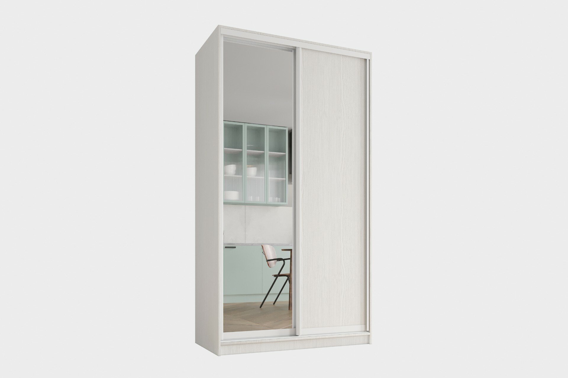 Шкаф купе, для одежды Барри 2, Легкомаркет, 140х60х240, белье/платье, бодега белый, профиль белый, с зеркалом