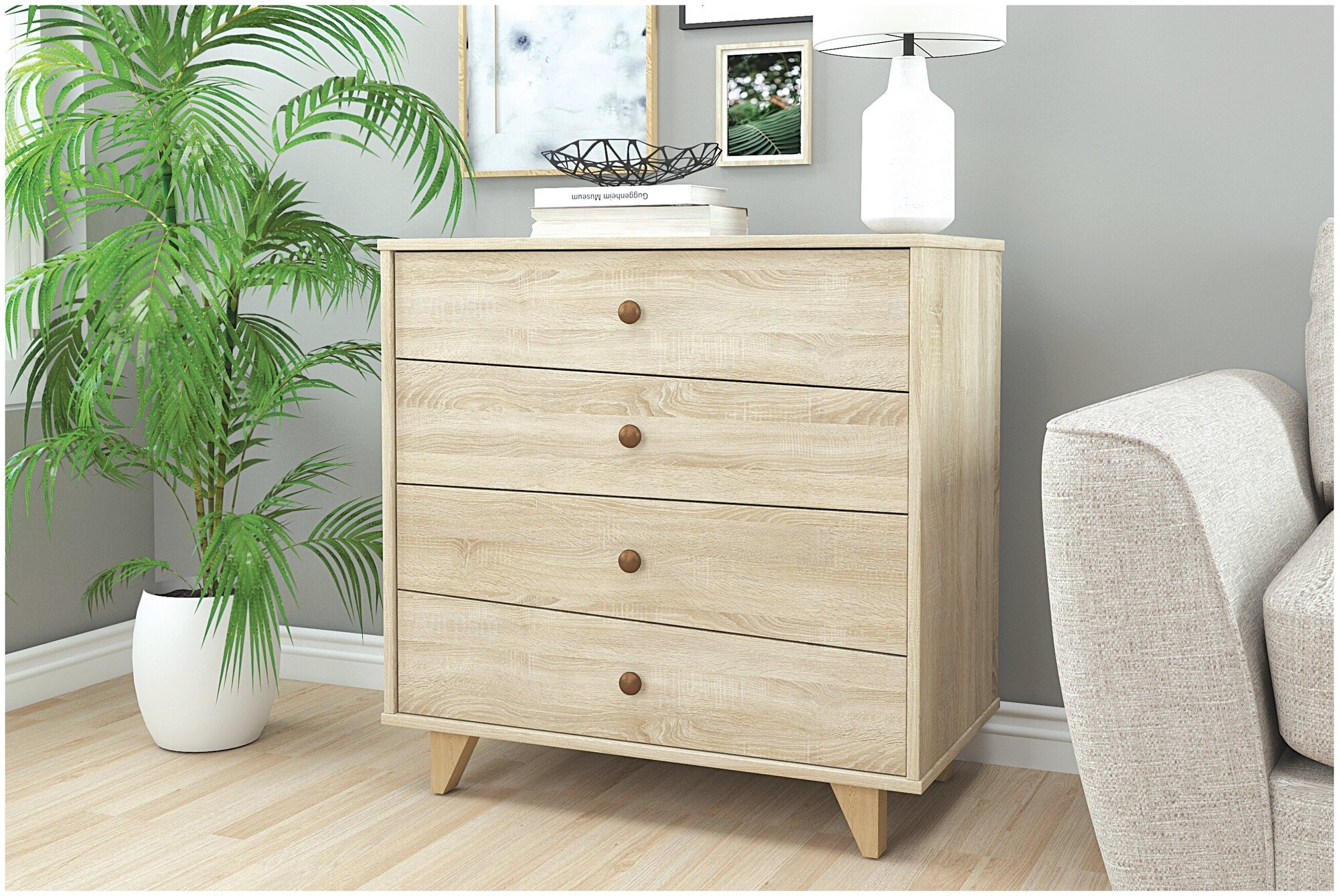 Комод "Карлито", 4 выдвижных ящика, шариковые направляющие, 16мм ЛДСП, цвет: дуб сонома