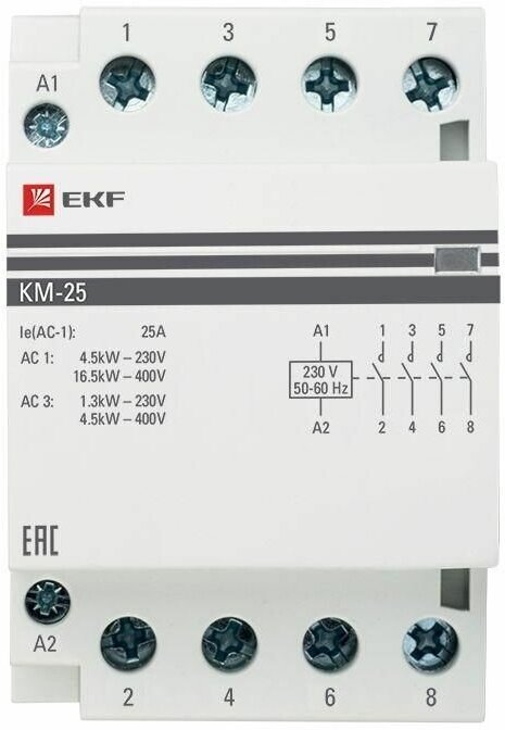 Контактор модульный КМ 25А 4NО (3 мод.) EKF km-3-25-40