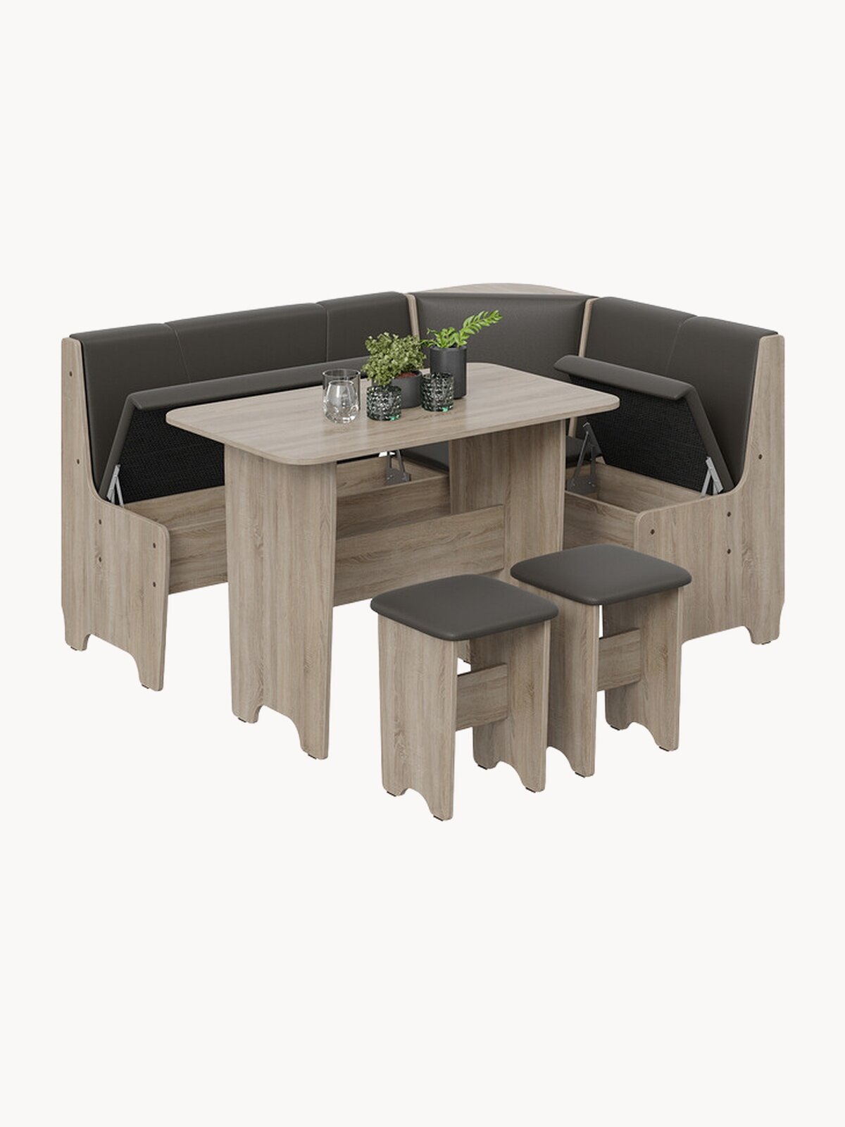 Кухонный уголок Техас исп 1(Дуб Сонома трюфель/Экокожа коричневая)